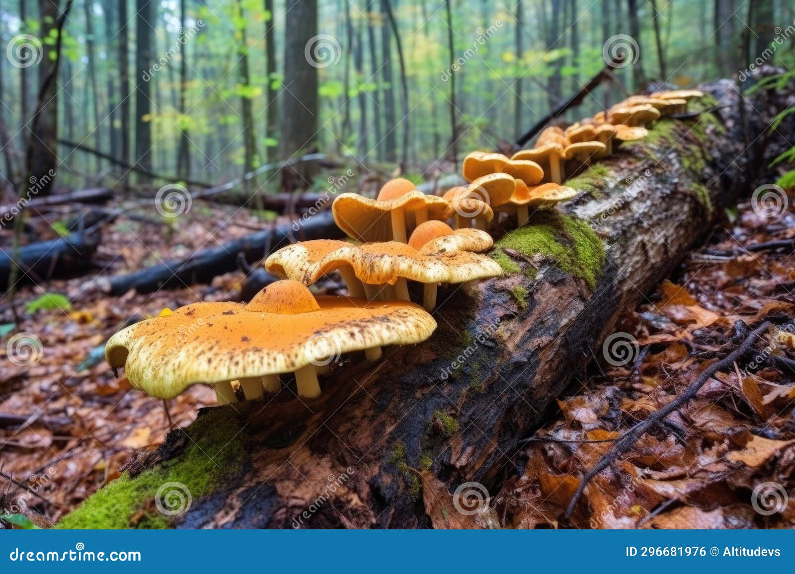 Fungi Cropping on a Fallen Log, in Deep Forest Stock Photo - Image of ...