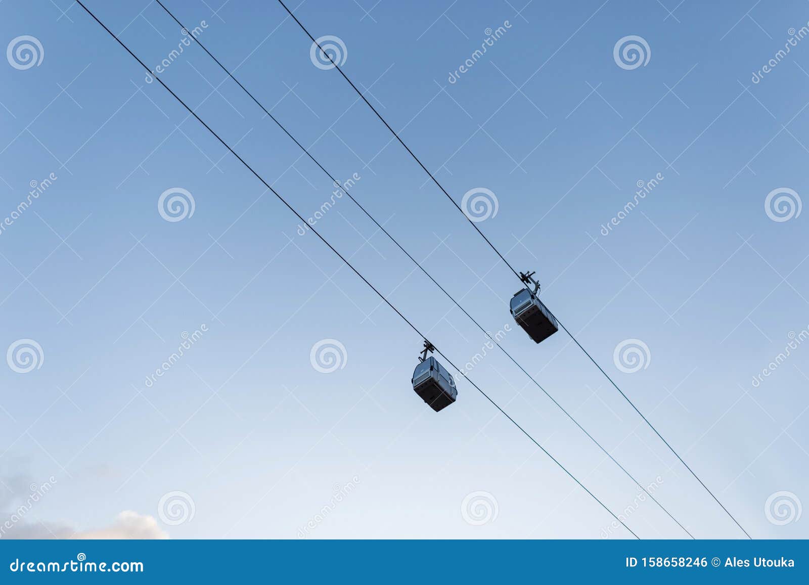 Funicular Cabins on the Cable Car on a Background the Blue Sky. Stock ...
