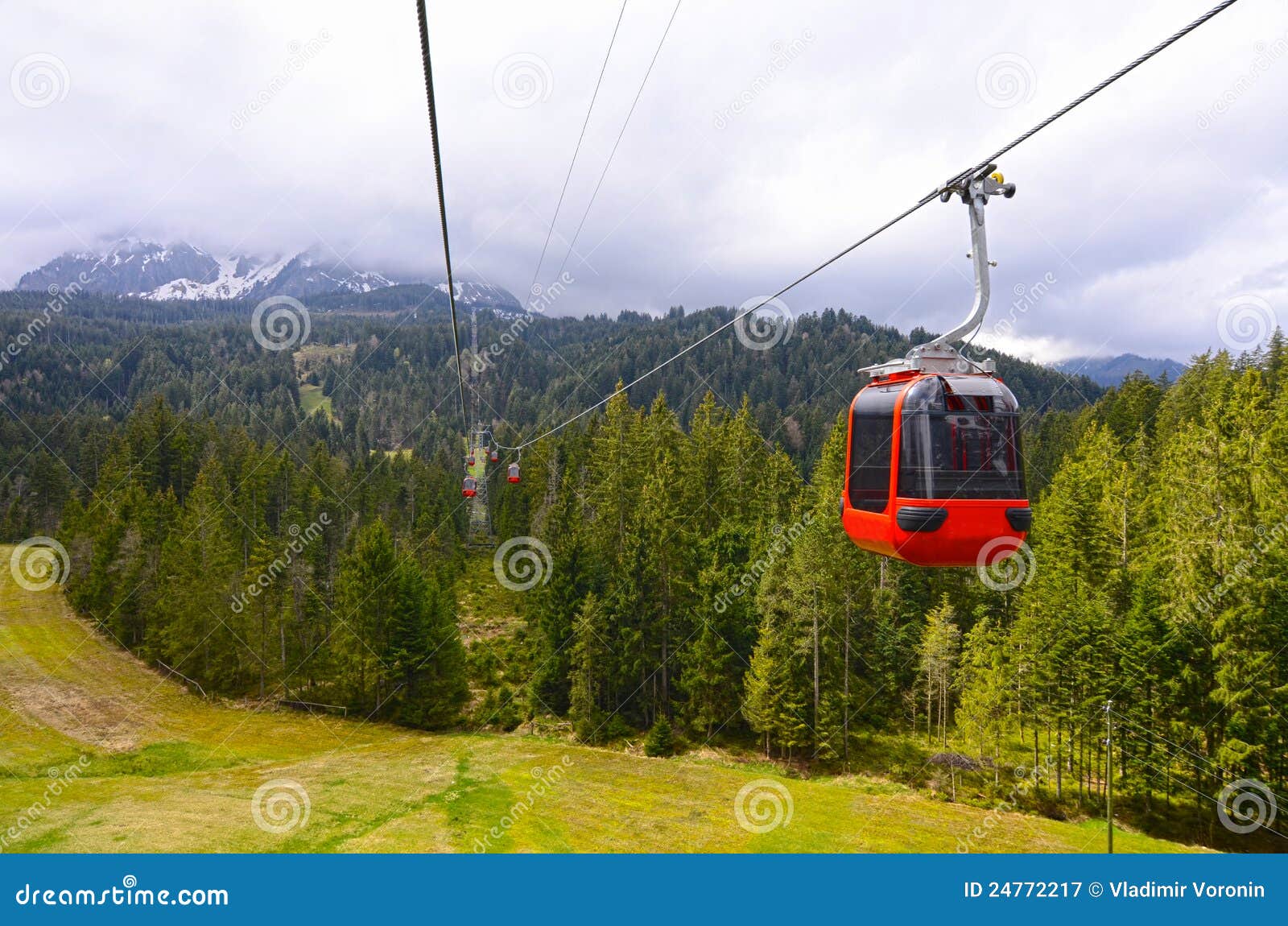 Funicular. Landscape with a Red Cable Car Stock Image - Image of ascent ...
