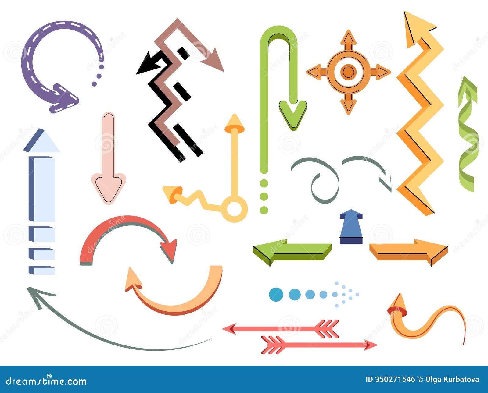 Funky Abstract Arrows. Cartoon Cursor, Color Pointers, Straight, Curved ...