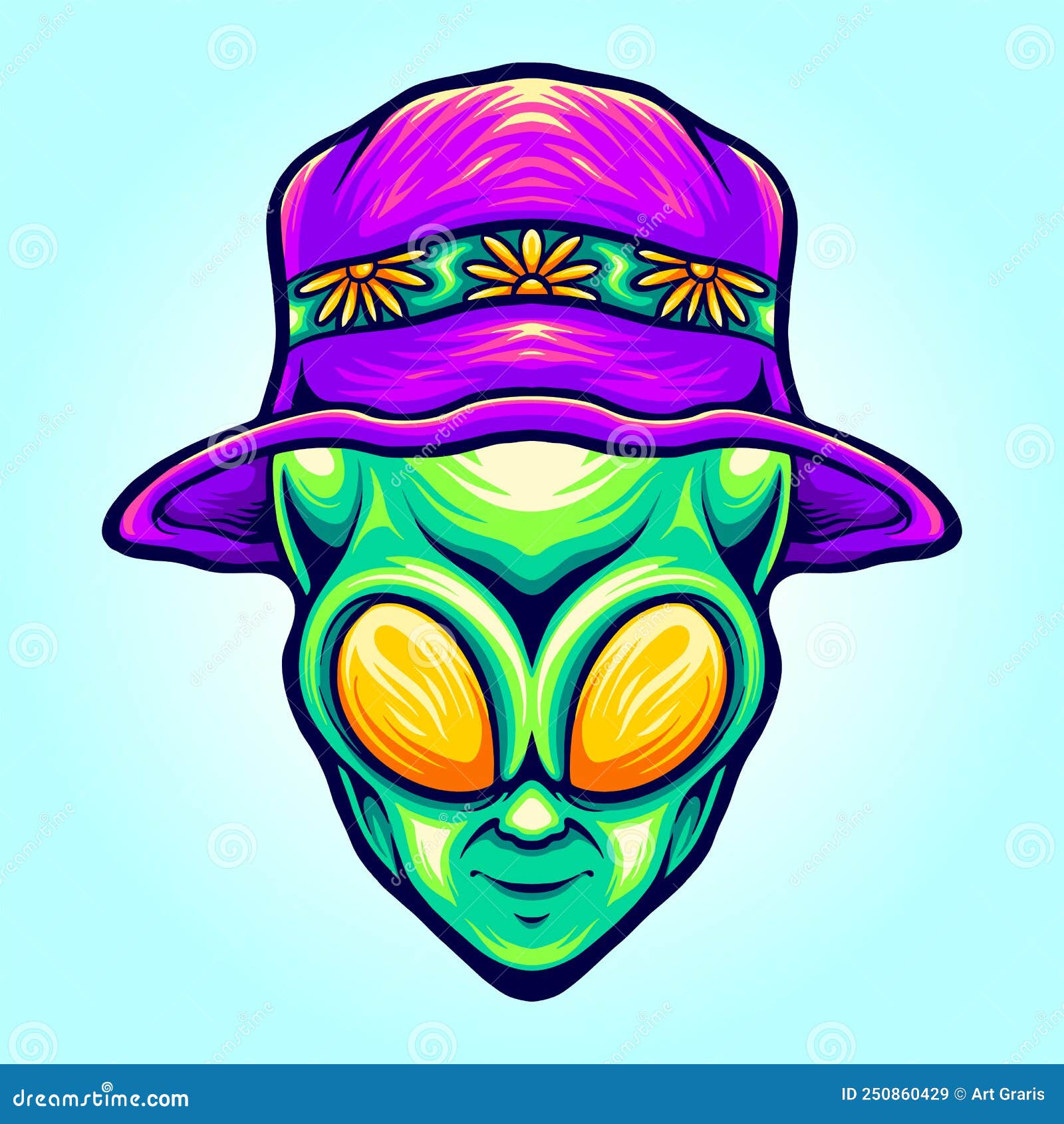 Funky Alien Head with Summer Beach Hat Illustrations Stock Vector ...