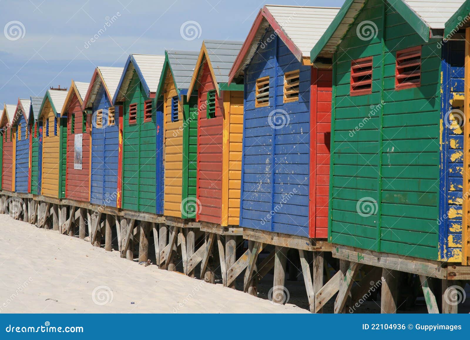 Funky colored beach huts stock photo. Image of africa - 22104936