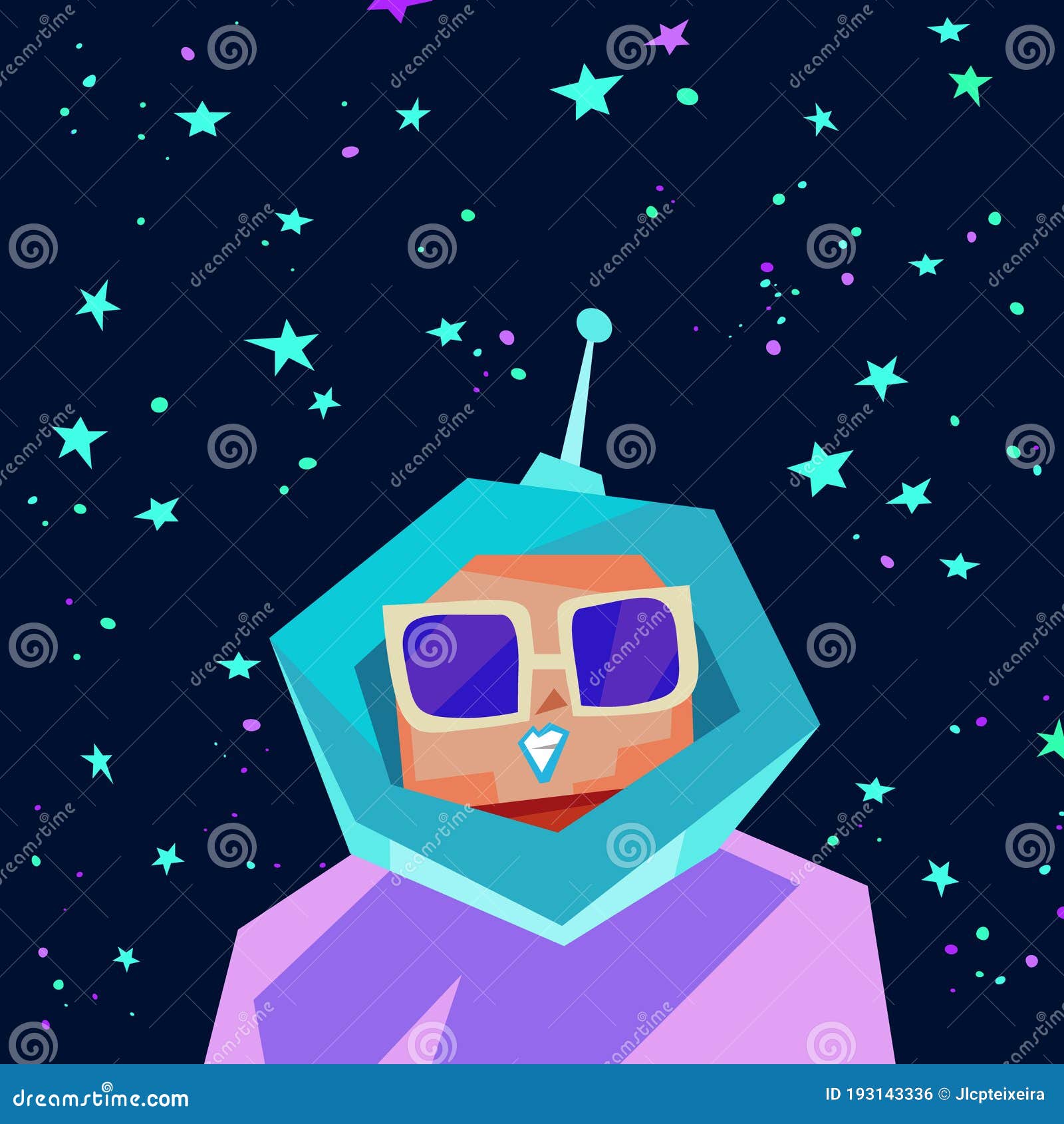 Funky Colorful Geometric Astronaut in Starry Space Stock Illustration ...