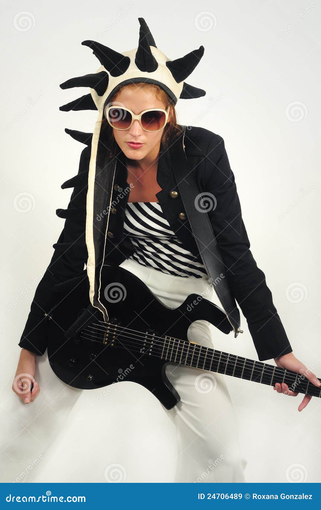 Funky Female Guitarist Islated Stock Image - Image of fretboard, model ...