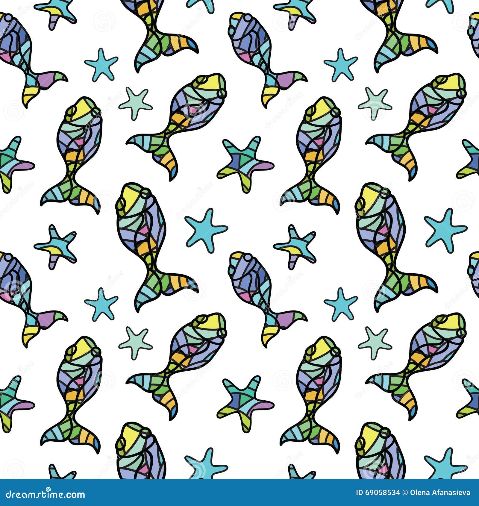 Funky Fish Seamless Vector Pattern on White Stock Vector - Illustration ...