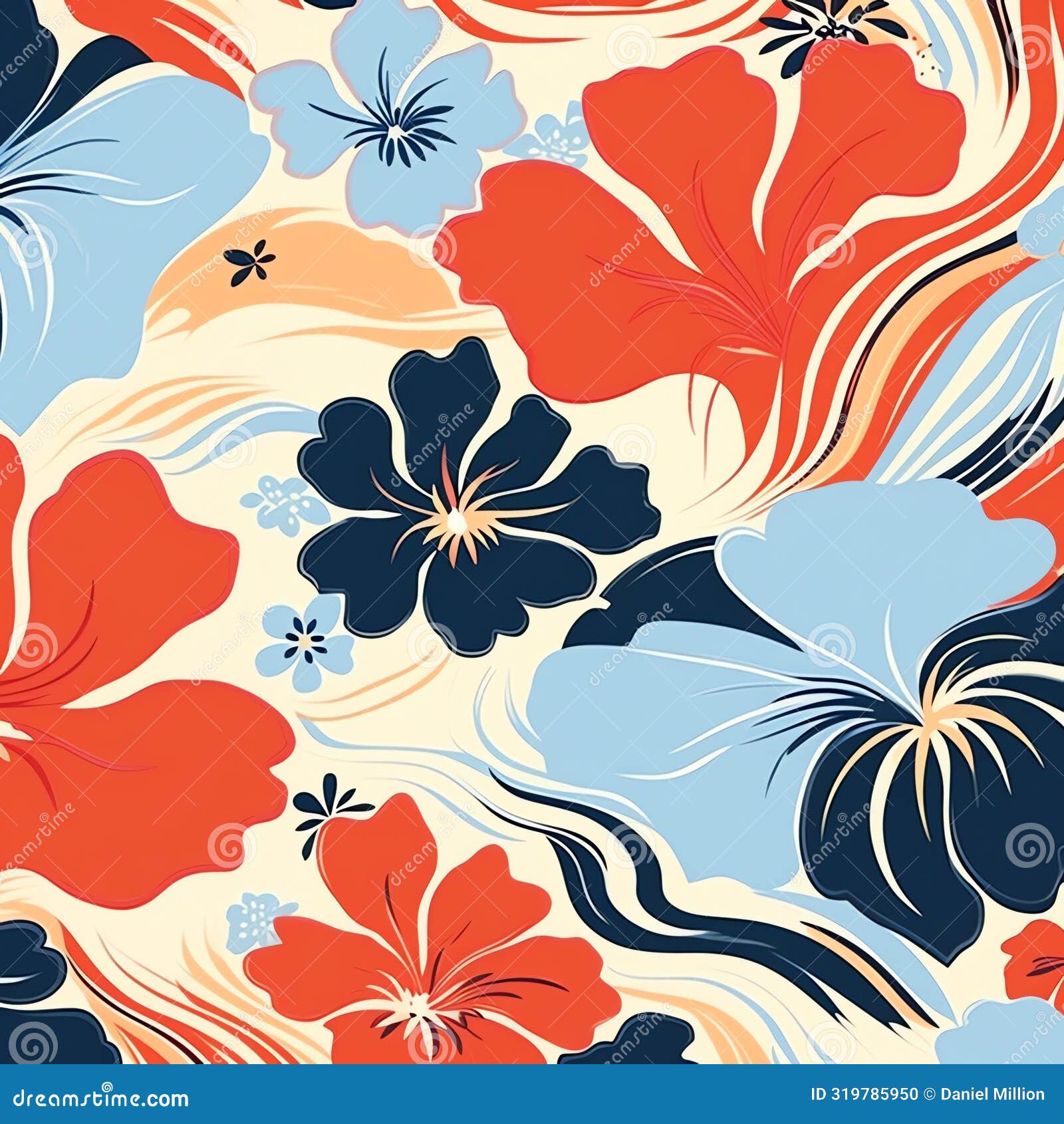Funky Floral Waves Flowers Background Pattern Wallpaper Vector Old ...