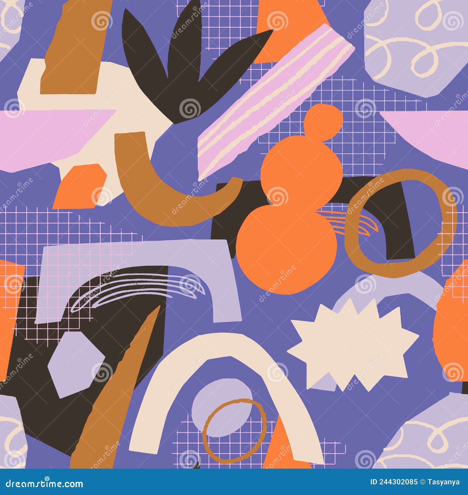 Funky Geometric Shapes Cut Out Collage Seamless Pattern in Vector ...