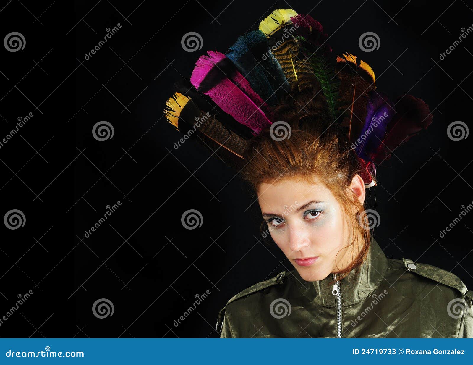 Funky Girl Portrait with Feathers Stock Image - Image of attitude ...