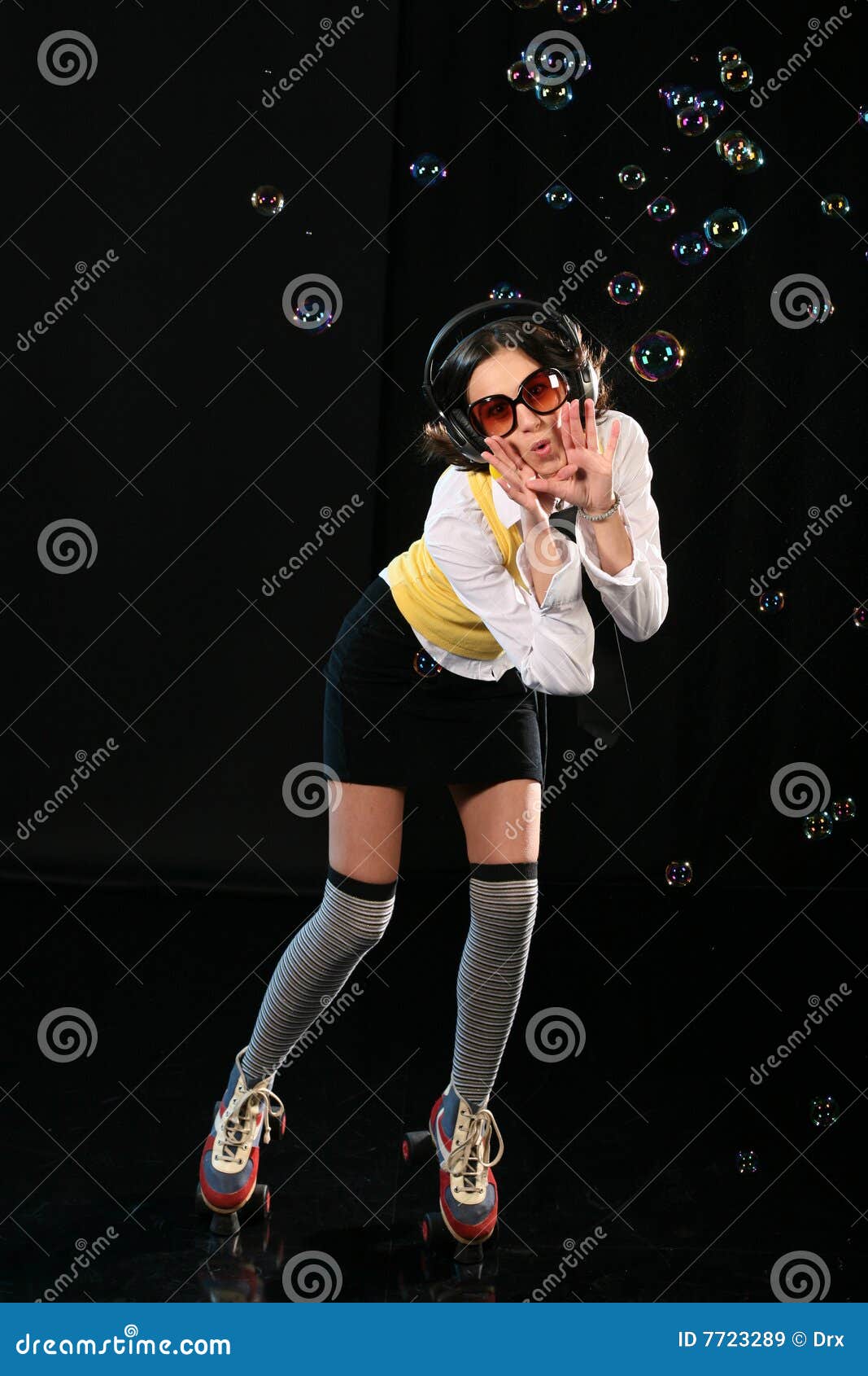 Funky Girl on Rollerskates and Headphones Stock Image - Image of girl ...
