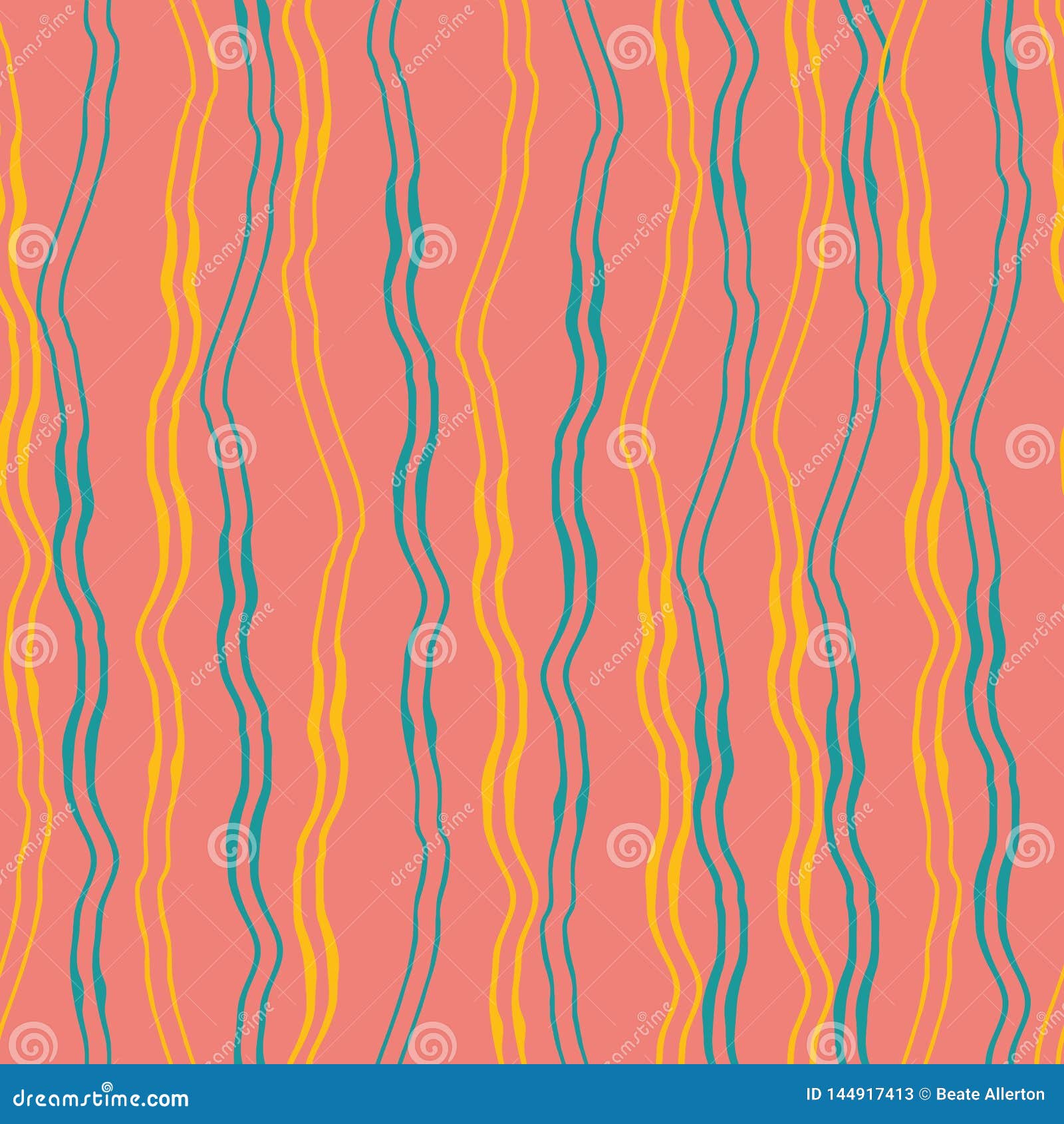 Funky Hand-drawn Blue and Yellow Vertical Doodle Lines with Painterly ...