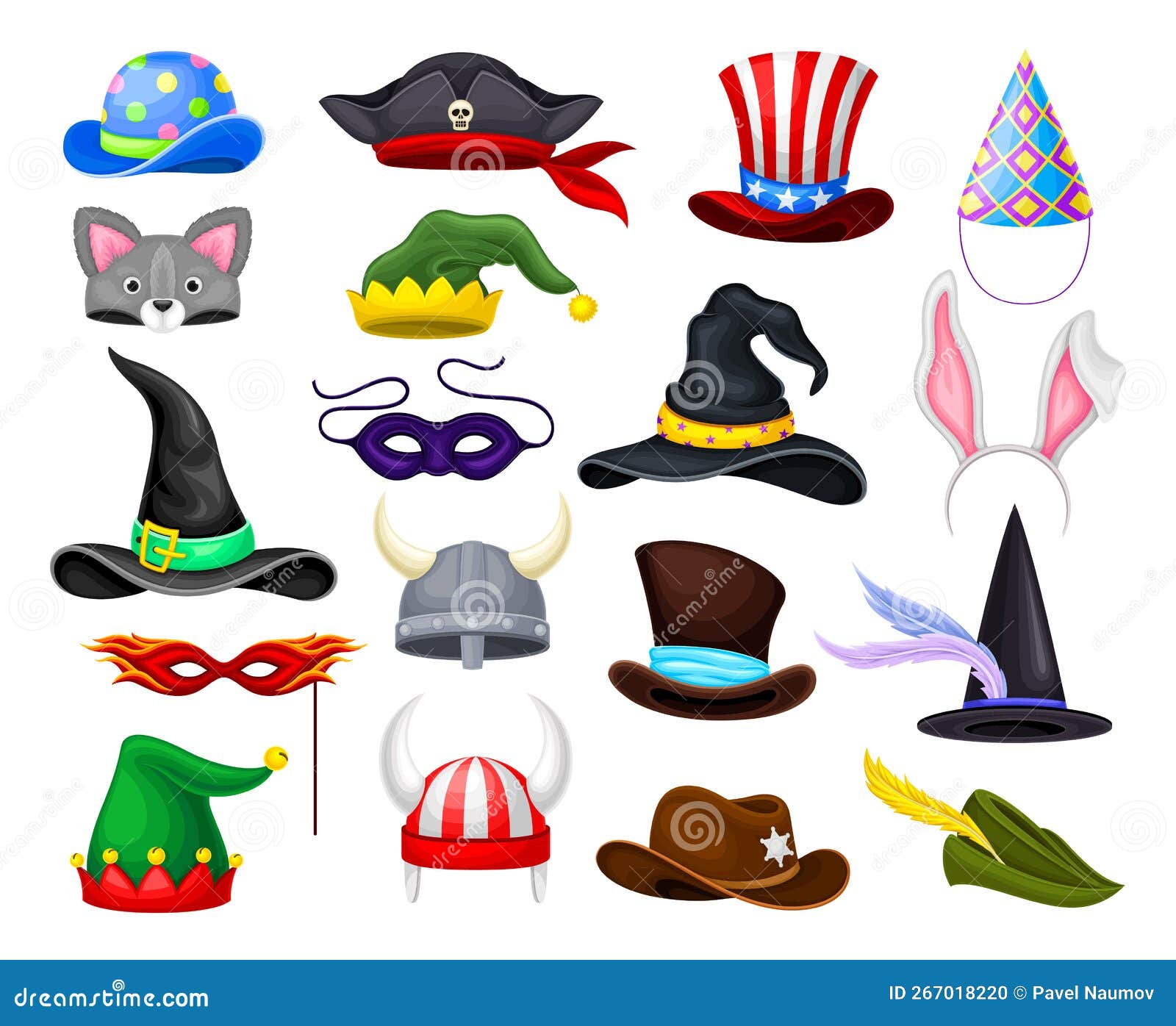 Funky Hats for Masquerade Party Performance Big Vector Set Stock Vector ...