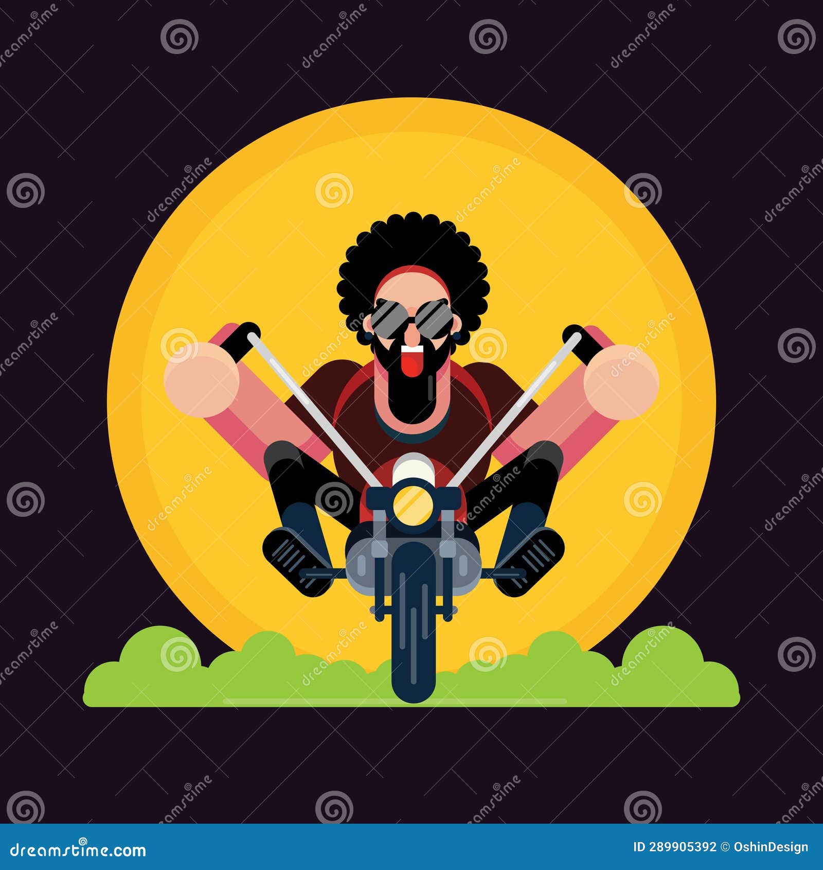Funky Man Riding Motorcycle. Cartoon Character. Stock Vector ...
