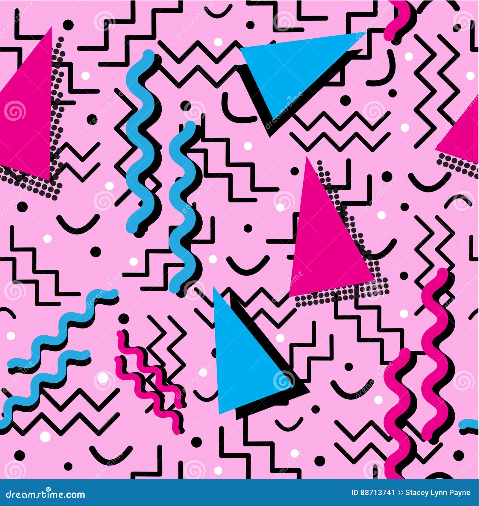 Funky Memphis Pattern on Pink Stock Vector - Illustration of hipster ...