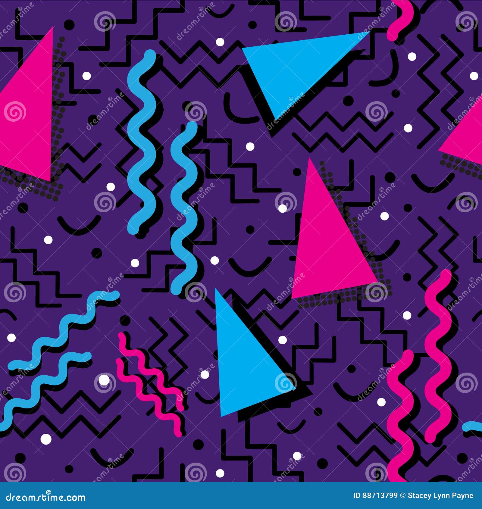 Funky Memphis Pattern on Purple Stock Vector - Illustration of tile ...