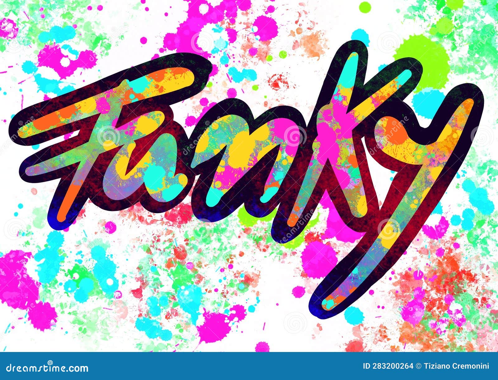 Funky, Multicolored Word Made in Digital Painting, Illustration Stock ...