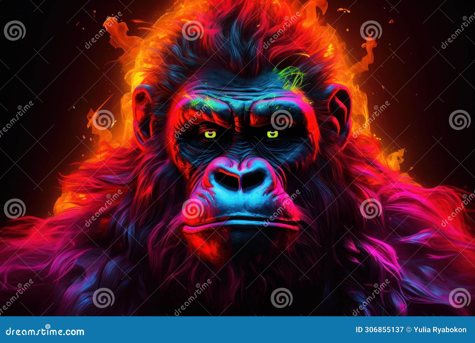 Funky Neon Monkey Portrait. Generate Ai Stock Illustration ...
