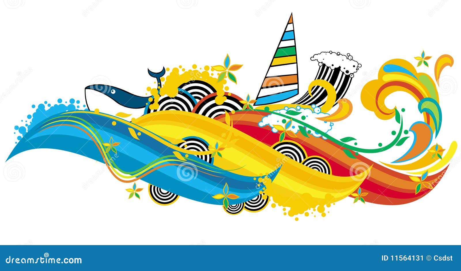 Funky ocean stock vector. Illustration of fish, sail - 11564131