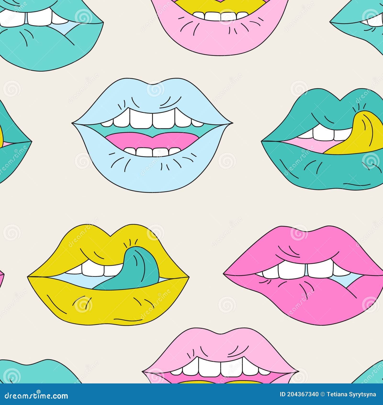 Funky Open Mouth with Teeth, Sensual Lips, Positive Emotions Seamless ...