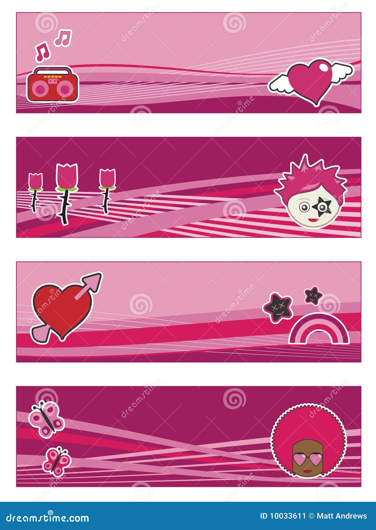Funky pink banners stock vector. Illustration of heart - 10033611