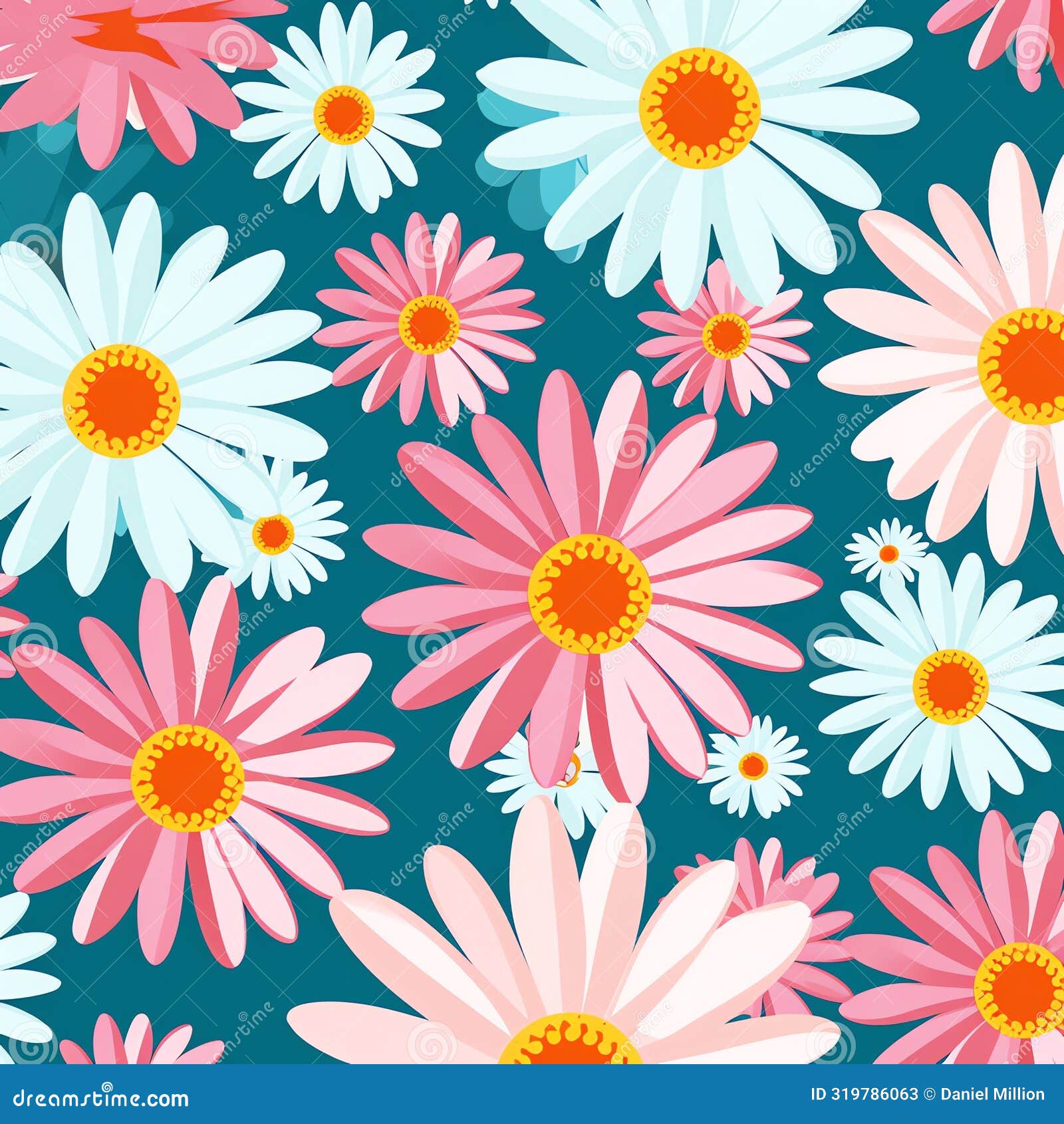 Funky Pop Art Daisies Flowers Background Pattern Wallpaper Vector Old ...