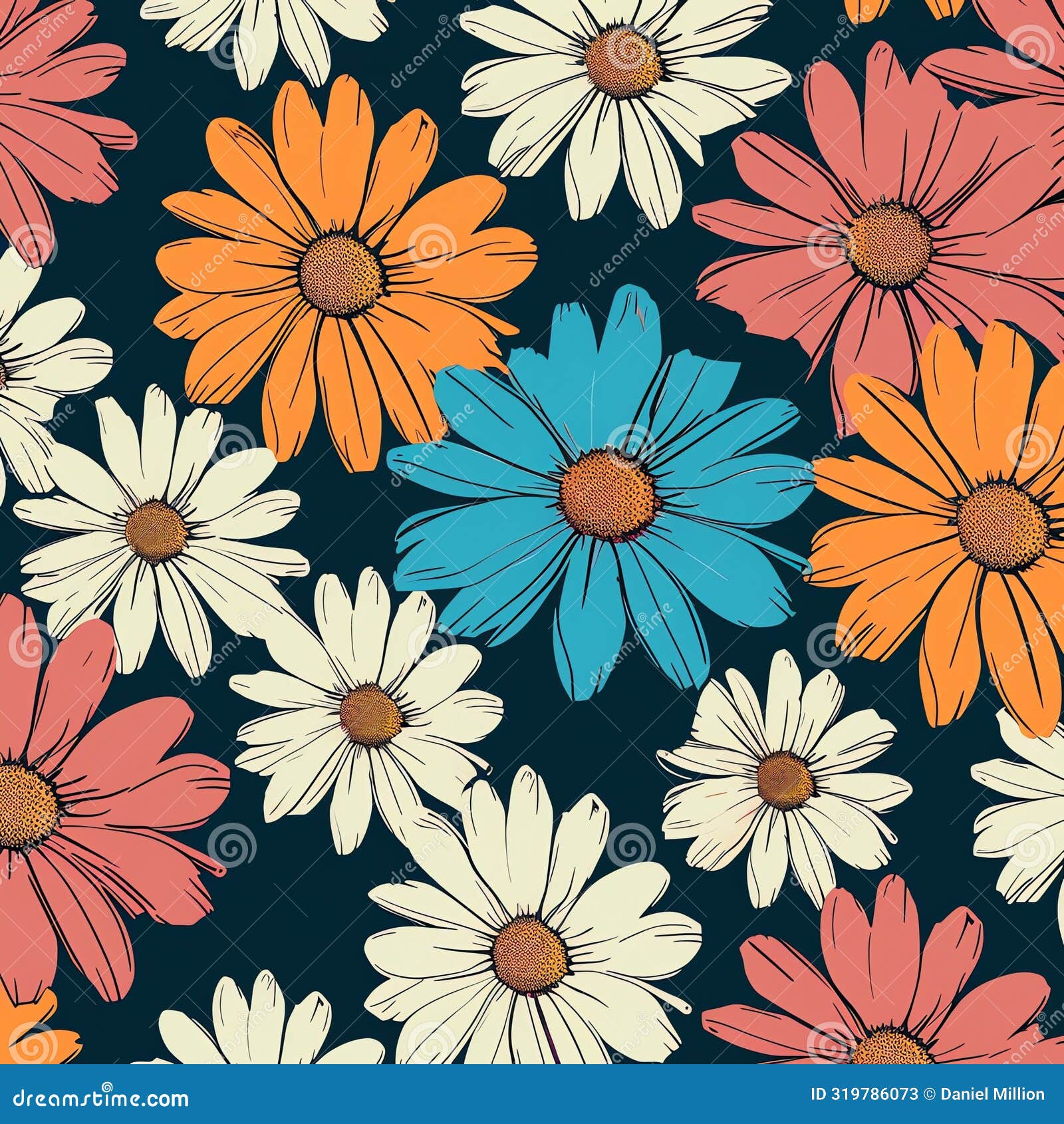 Funky Pop Art Daisies Flowers Background Pattern Wallpaper Vector Old ...