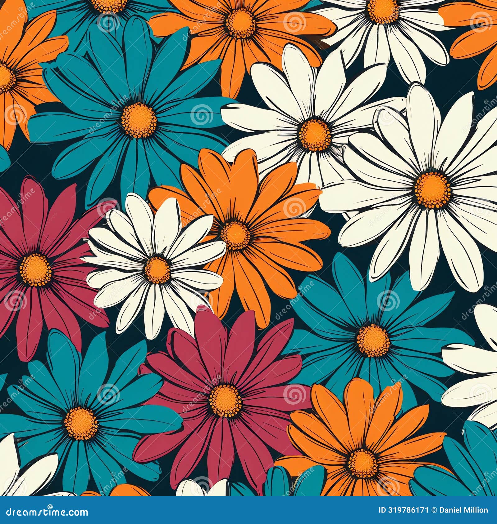 Funky Pop Art Daisies Flowers Background Pattern Wallpaper Vector Old ...