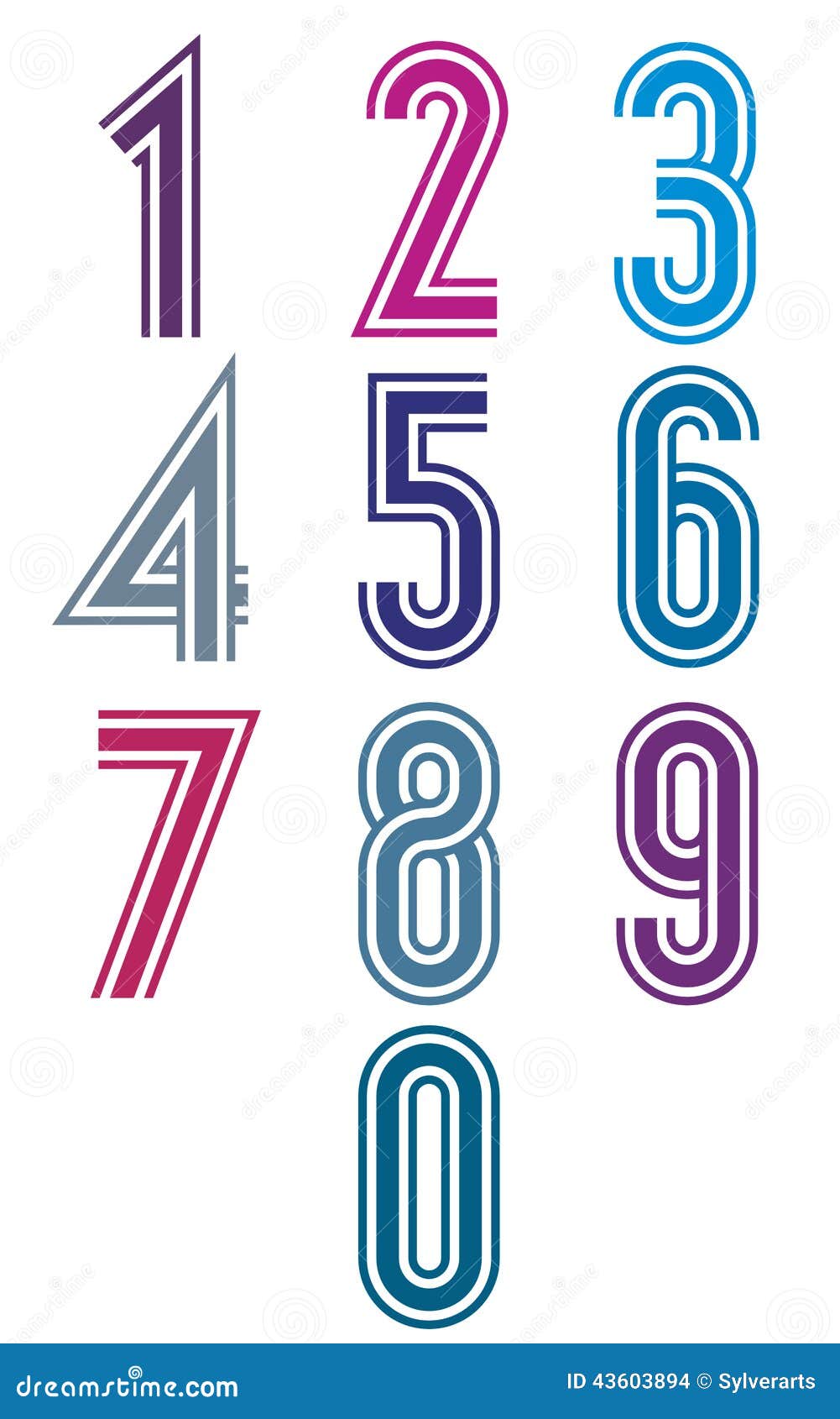 Funky Retro Stripes Numbers Set. Stock Vector - Illustration of stripe ...