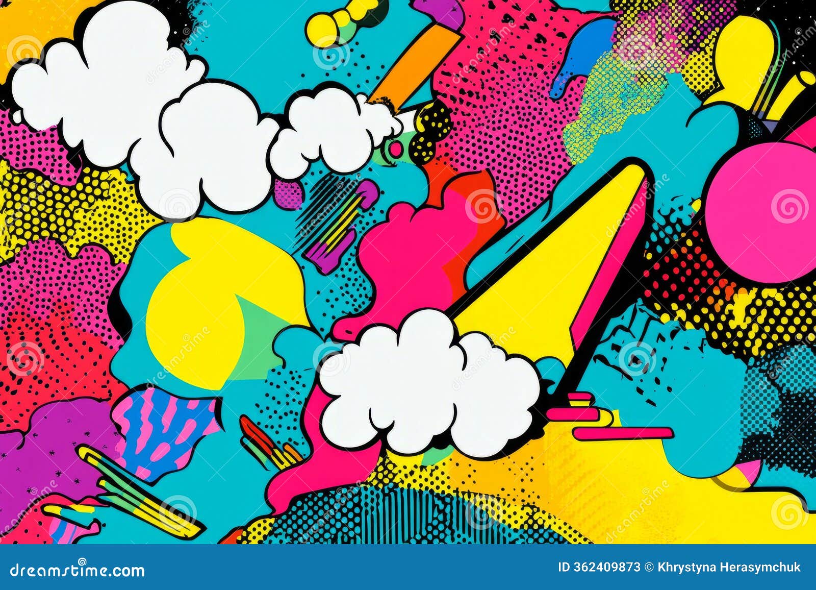 A Funky 90s Pop Art Explosion with Comic Book Halftones, Oversized ...