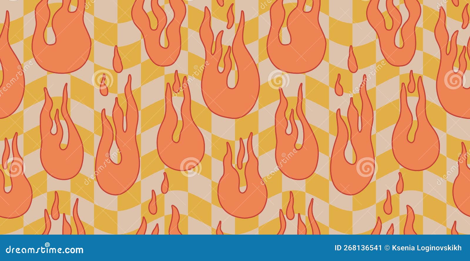 Funky Summer Groovy Flame Vector Seamless Pattern Stock Illustration ...
