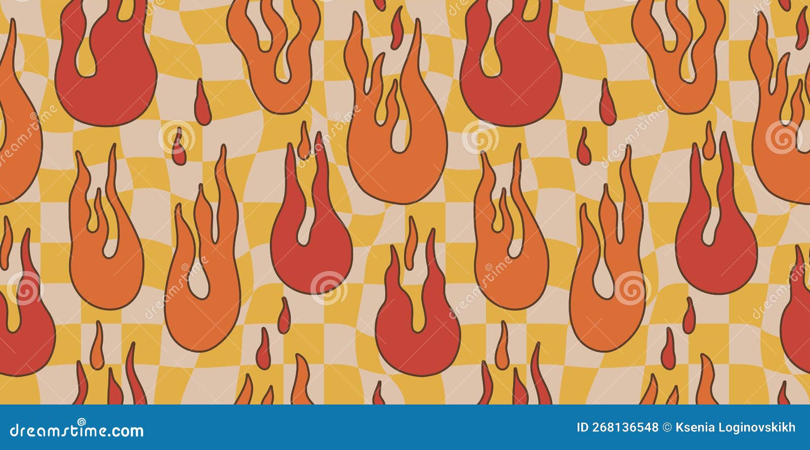 Funky Summer Groovy Flame Vector Seamless Pattern Stock Illustration ...