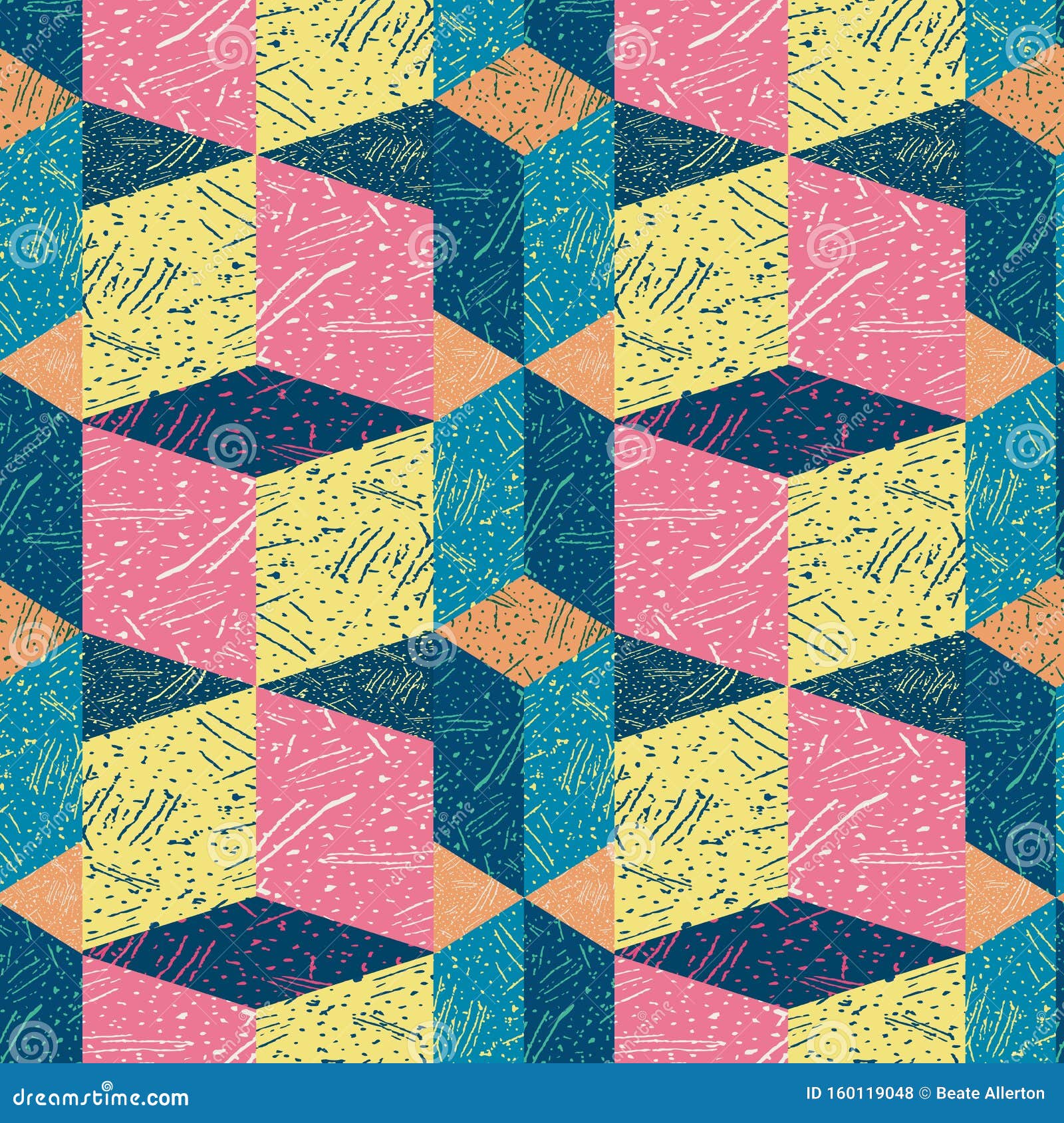 Funky Textured Rectangle Block Design in Blue, Pink, Orange and Yellow ...