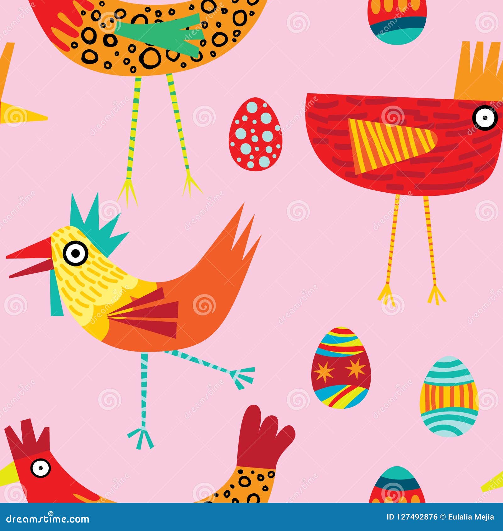 Funky Vector Repeat Patern of Colorful Chickens Stock Vector ...