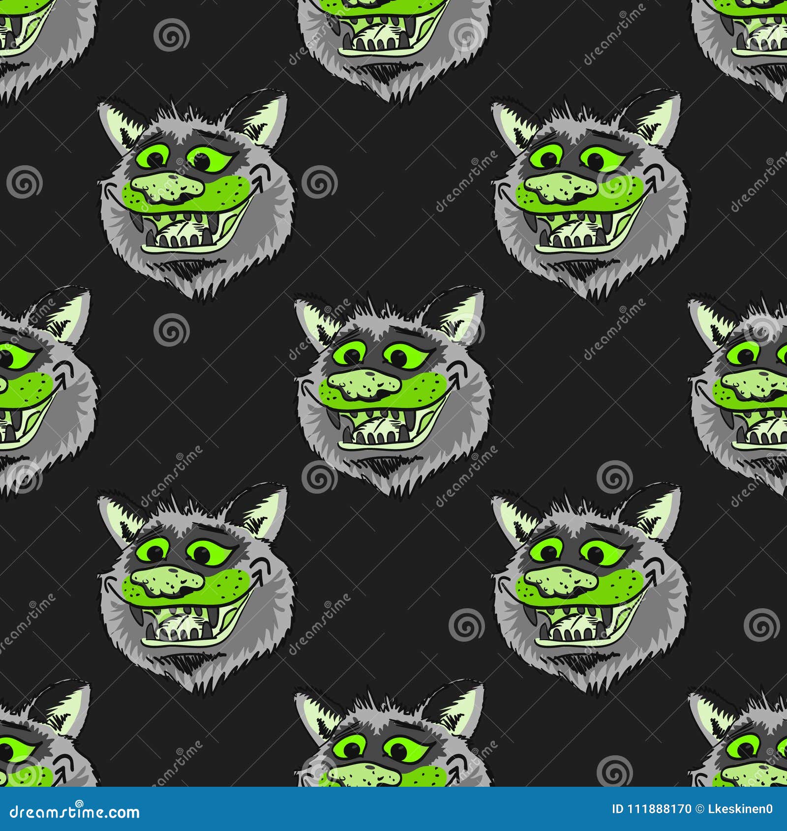 Funky Wolf Smiling Seamless Pattern Stock Vector - Illustration of ...