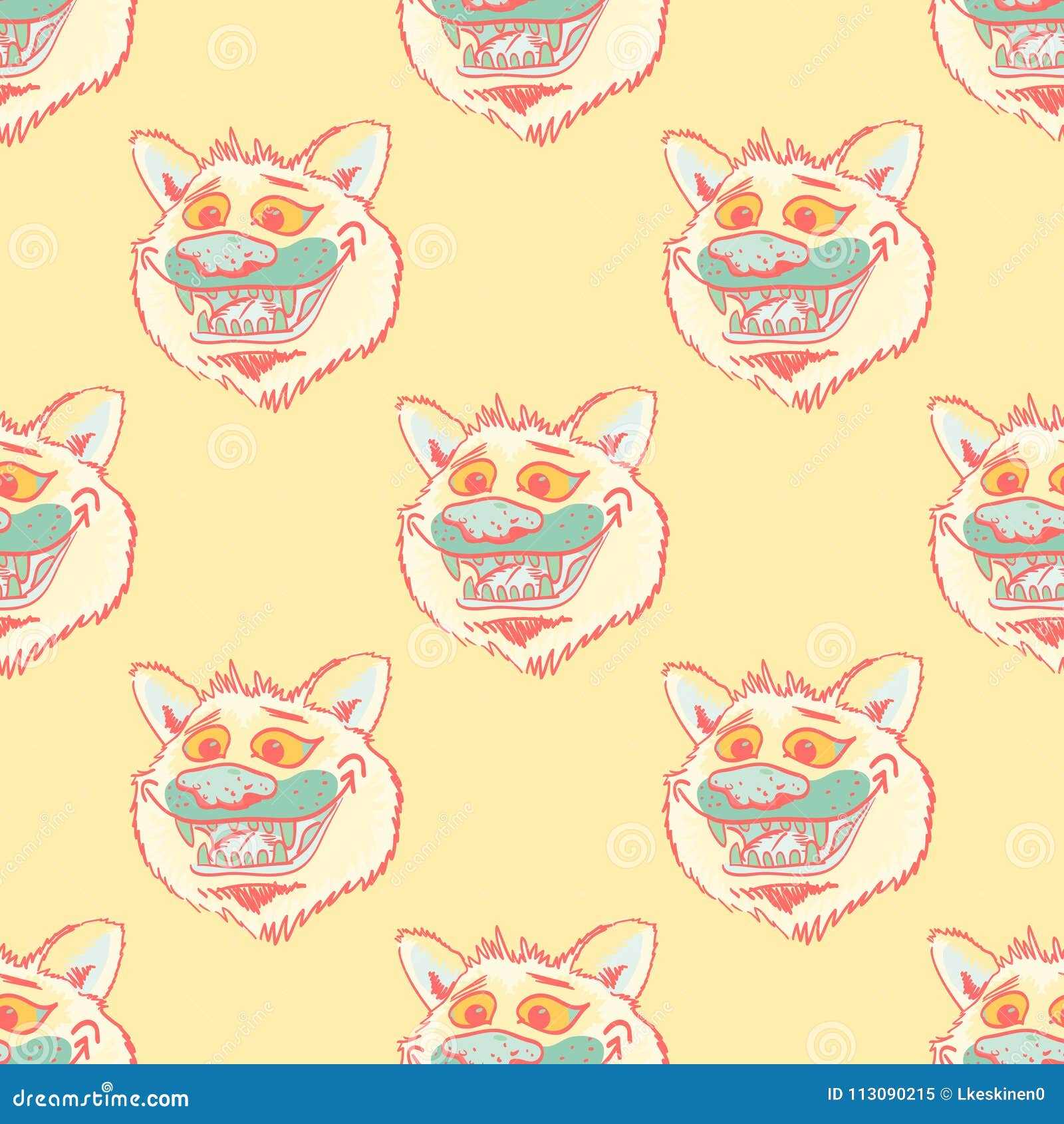 Funky Wolf Smiling Seamless Pattern Stock Vector - Illustration of cute ...