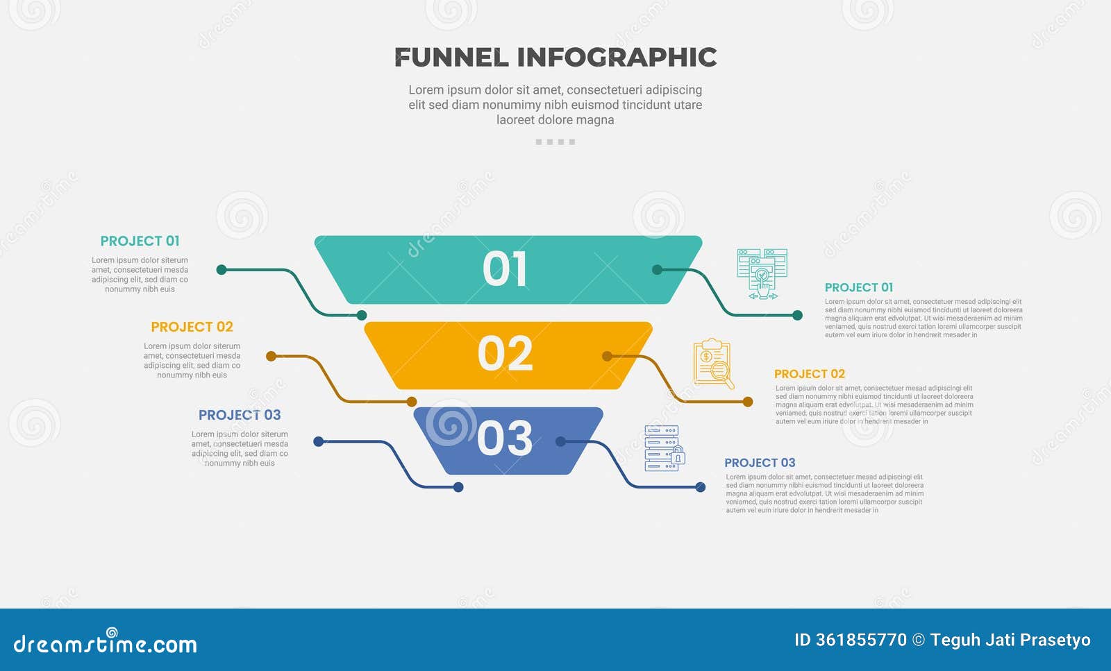 Funnel Base Shape Infographic Outline Style With 3 Point Template With ...