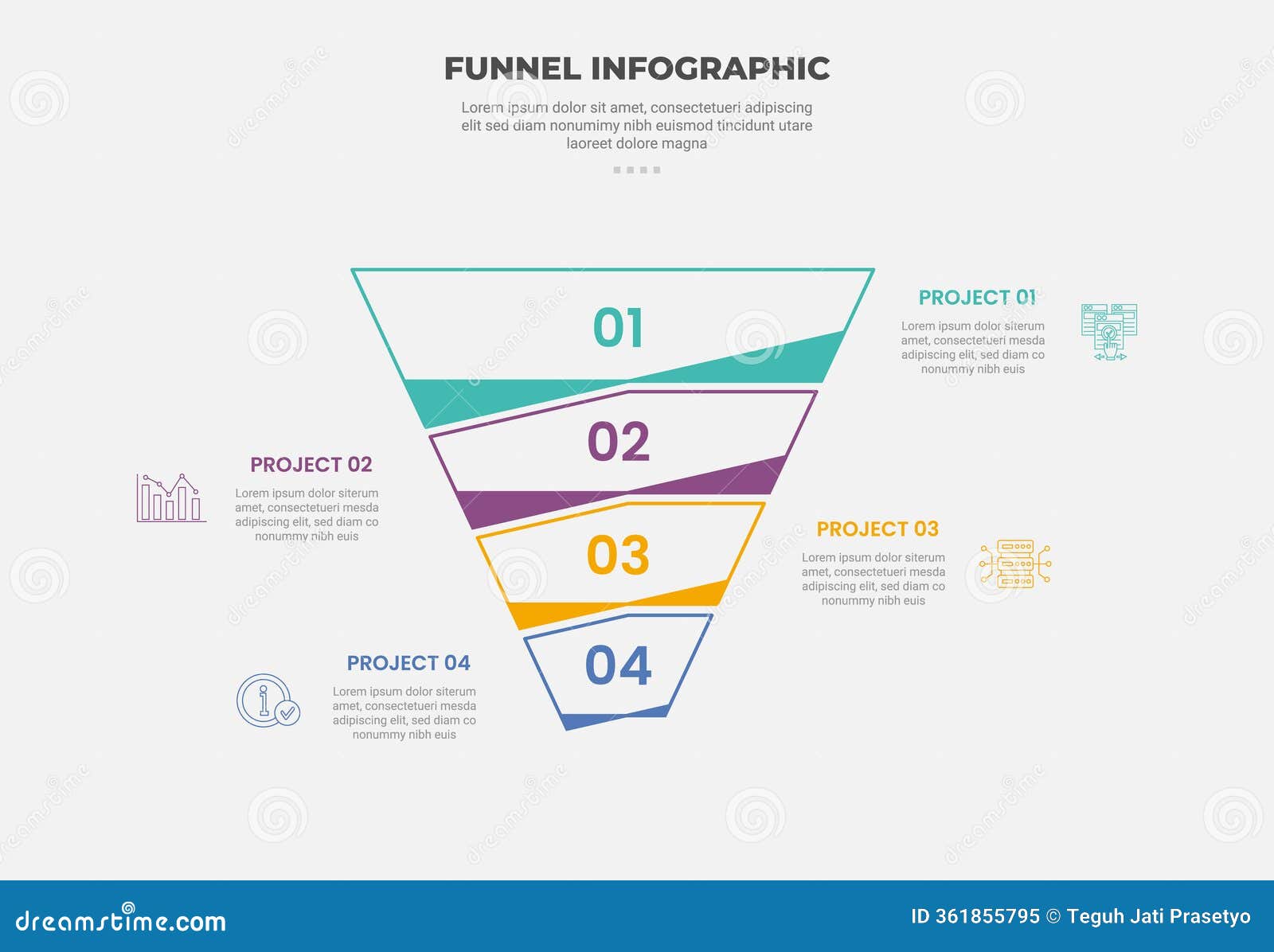Funnel Base Shape Infographic Outline Style with 4 Point Template with ...
