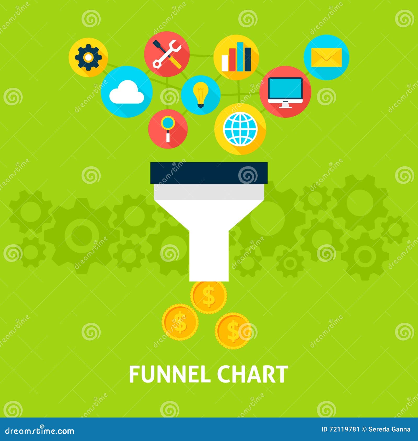 Funnel Chart Flat Concept stock vector. Illustration of global - 72119781