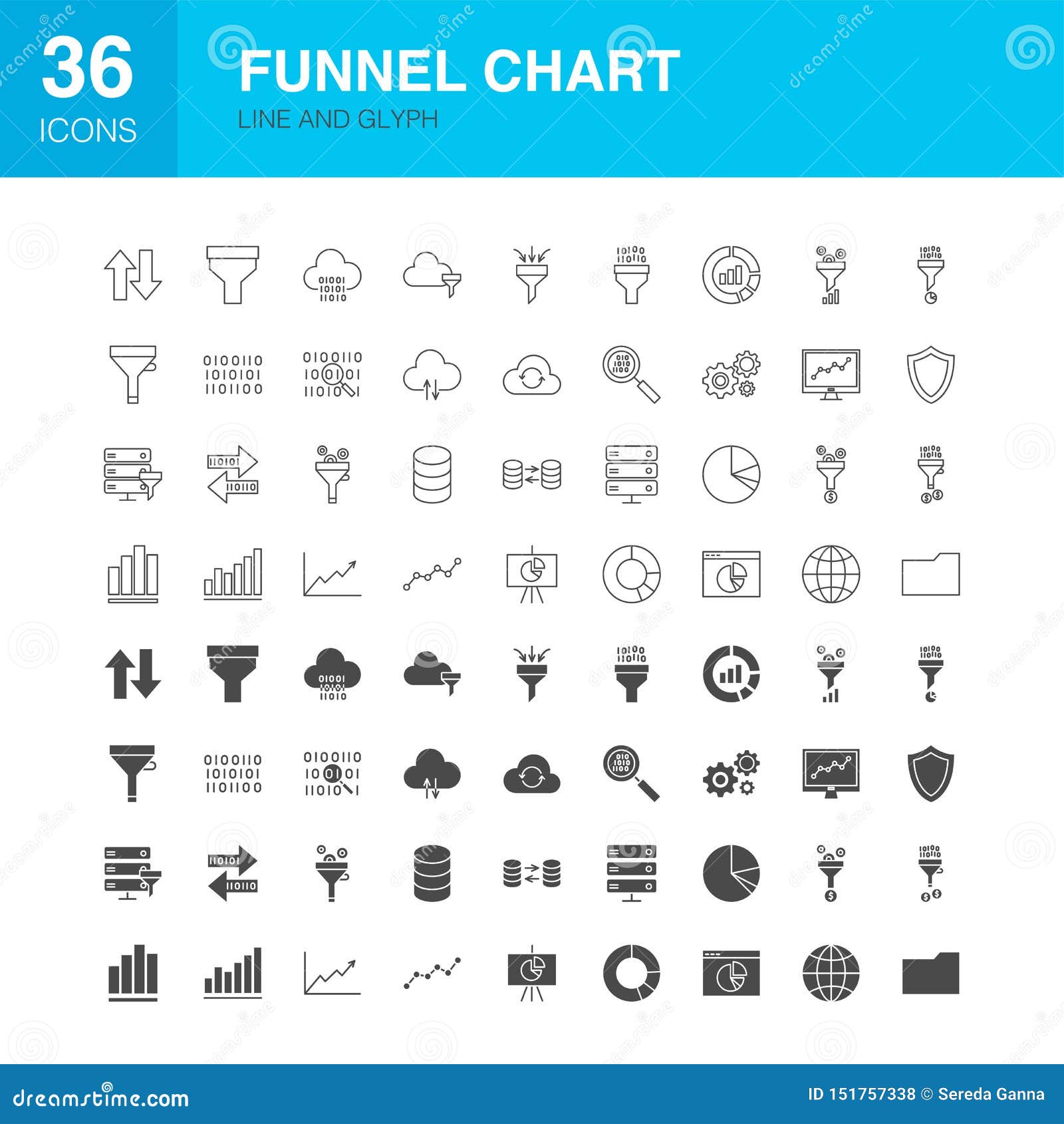 Funnel Chart Line Web Glyph Icons Stock Vector - Illustration of funnel ...