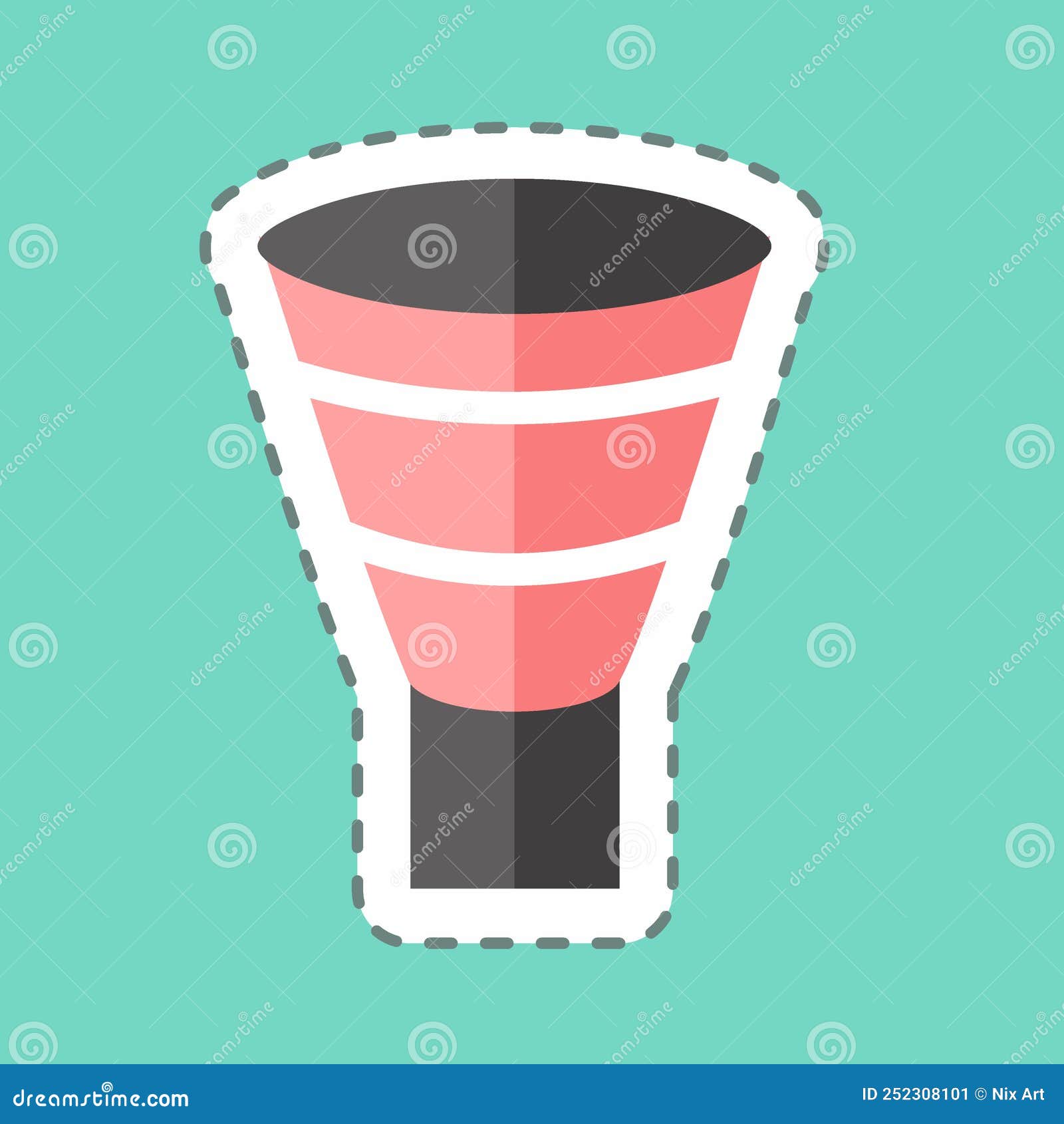 Funnel Chart Sticker in Trendy Line Cut Isolated on Blue Background ...