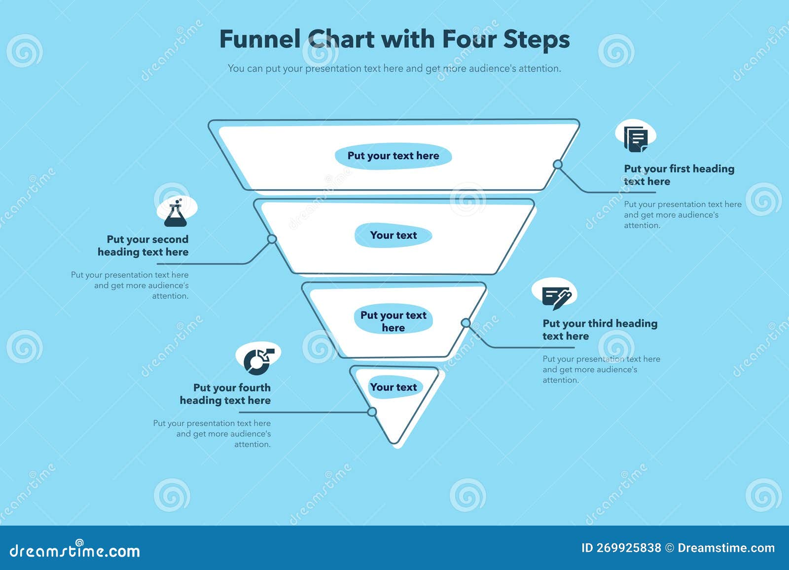 Funnel Chart Template with Four Steps - Blue Version Stock Vector ...