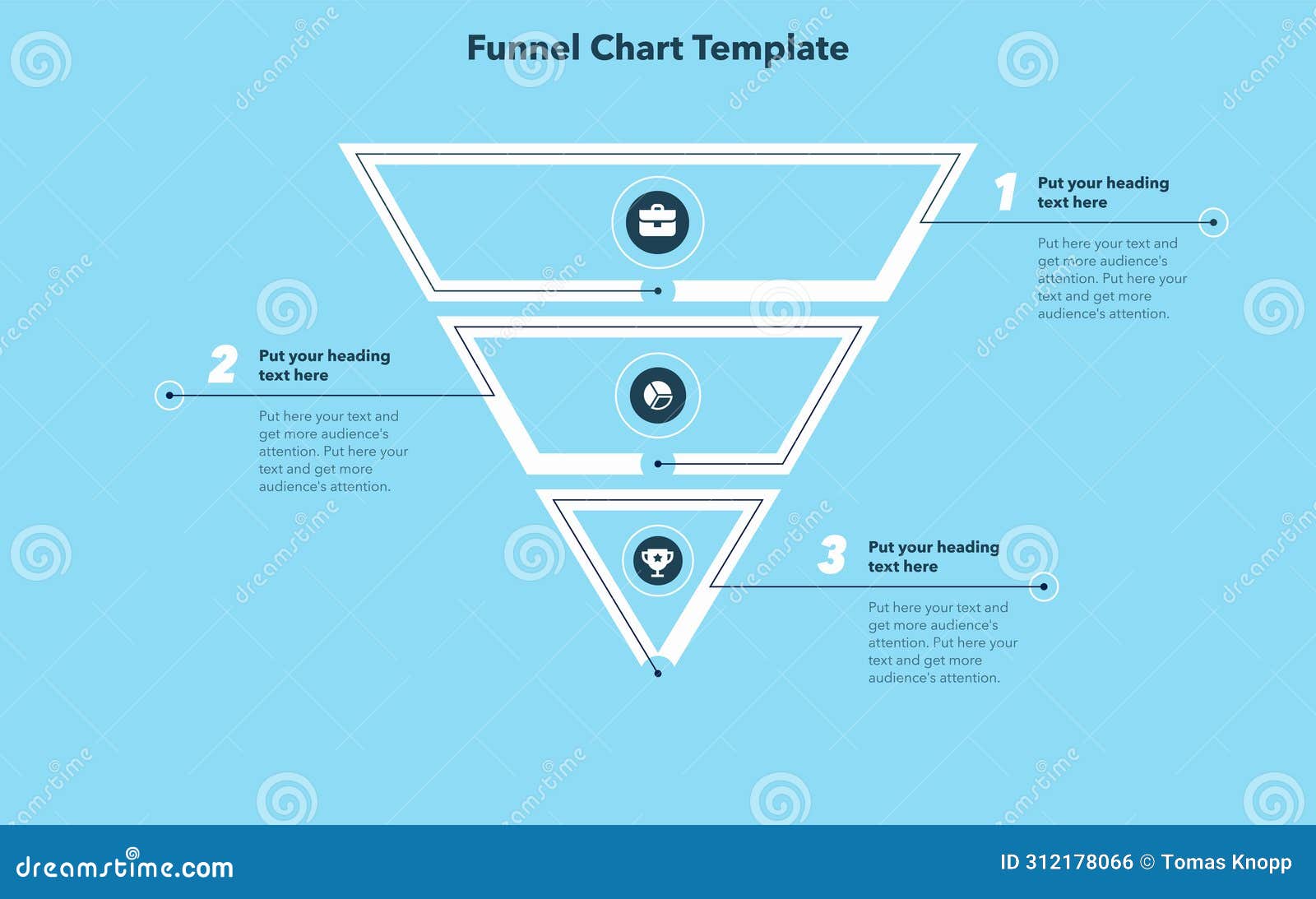 Funnel Chart Template with 3 Sections - Blue Version Stock Vector ...
