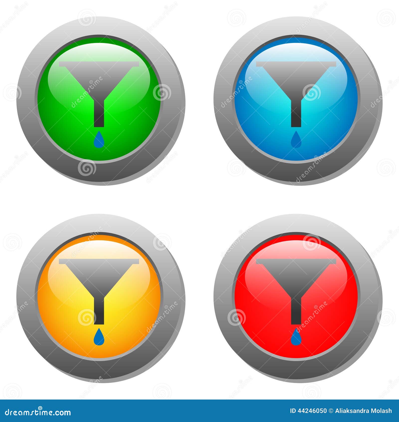 Funnel Icon with Drops Set on Glass Buttons Stock Illustration ...