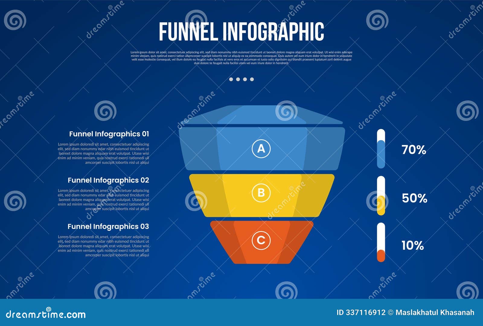 Funnel Infographic With 3d Pyramid With Arrow Line Pointer With 4 Point ...