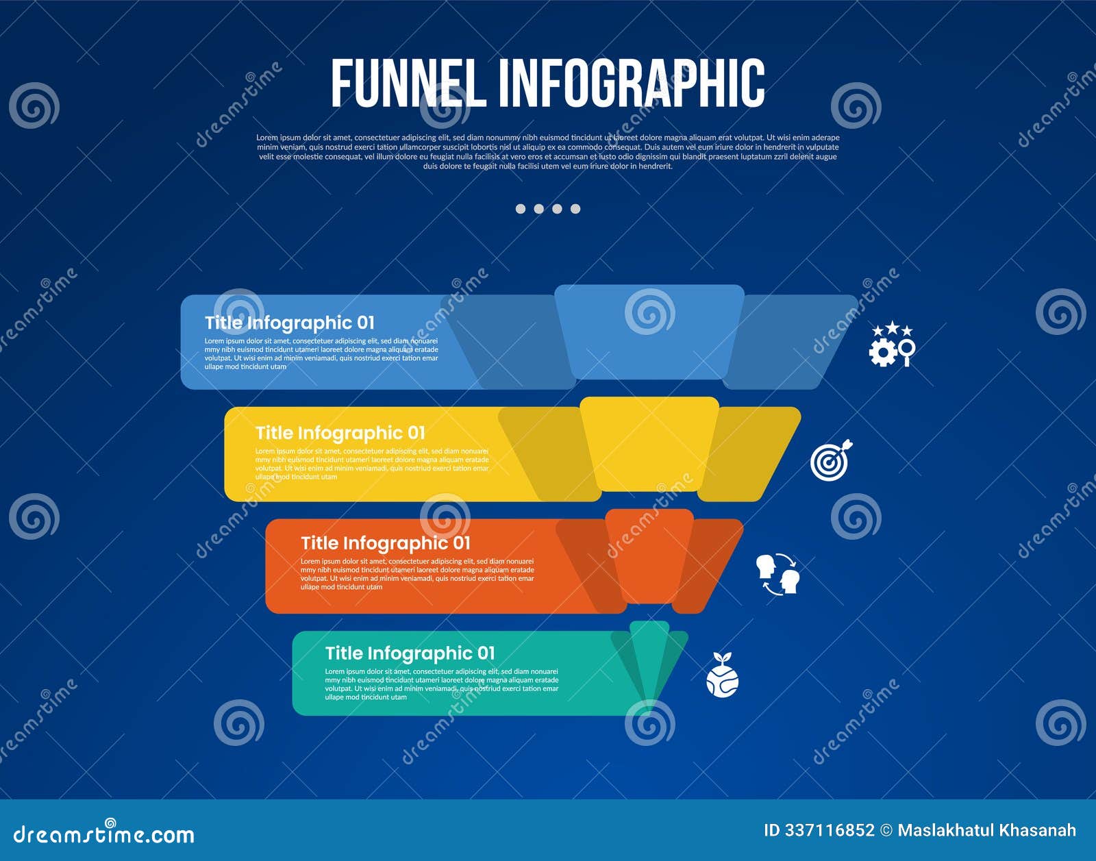 Funnel Infographic with Creative Joined Shape with Rectangle Container ...