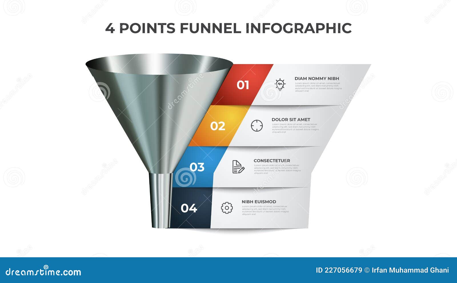 Funnel Infographic Diagram, Chart Element with 4 Points, List, Options ...