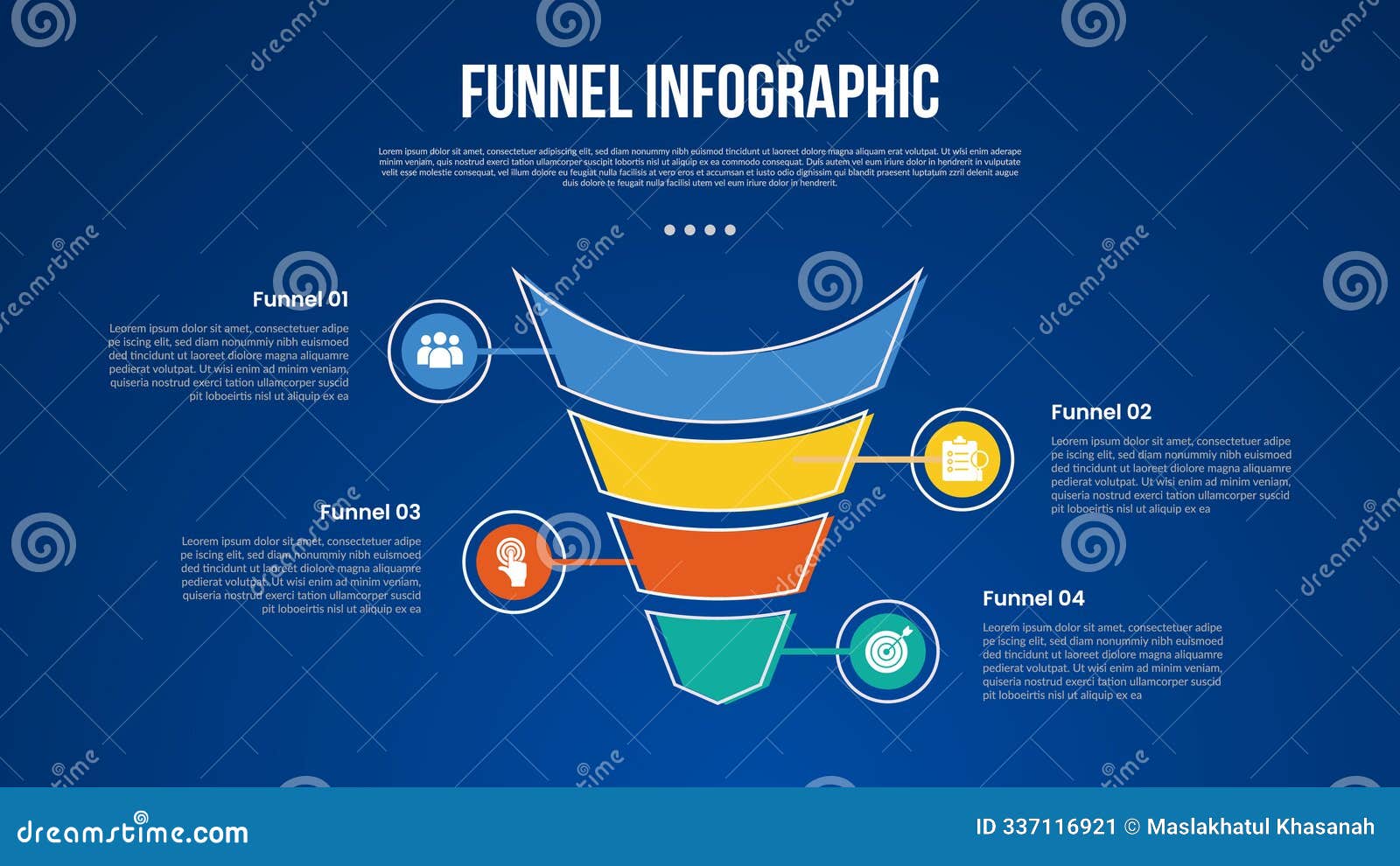 Funnel Infographic with Round Reverse Pyramid with Outline Circle with ...
