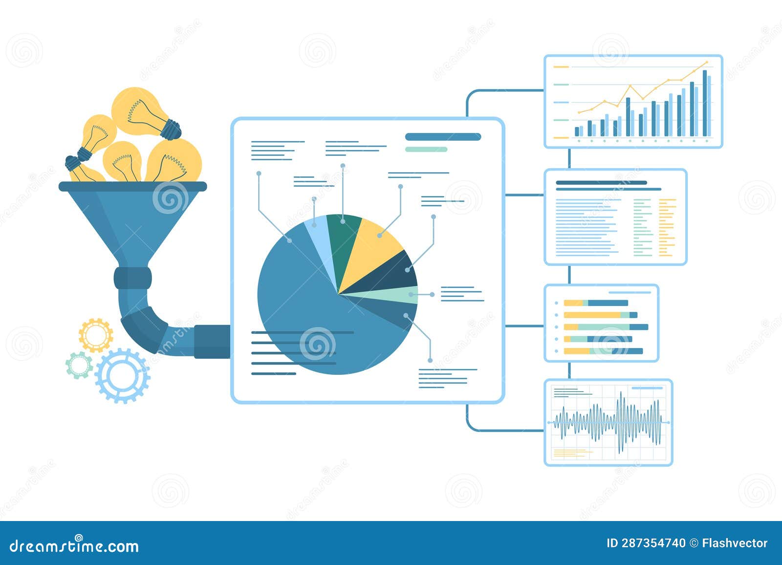 Funnel for Information and Idea Conversion, Filter with Light Bulbs and ...