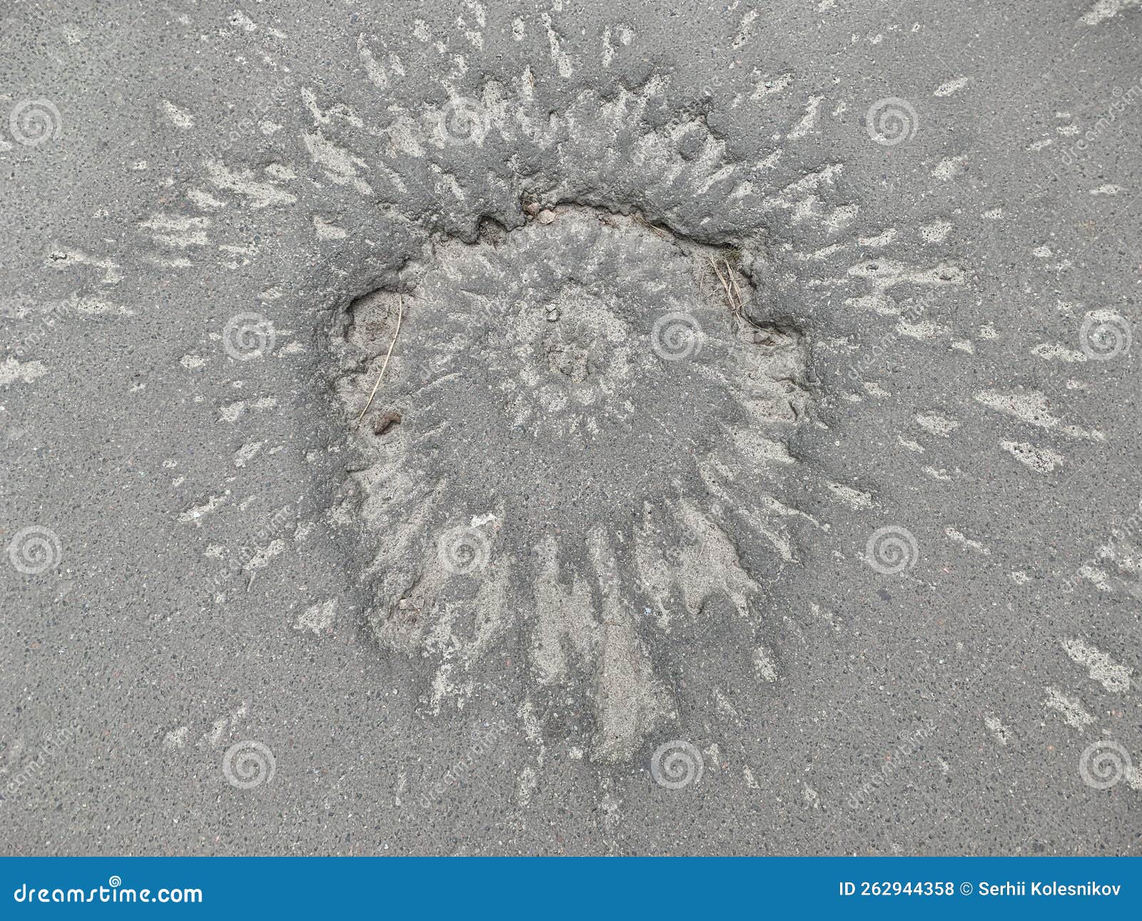 Funnel on the Pavement from the Explosion of a Shell. Traces of the War ...