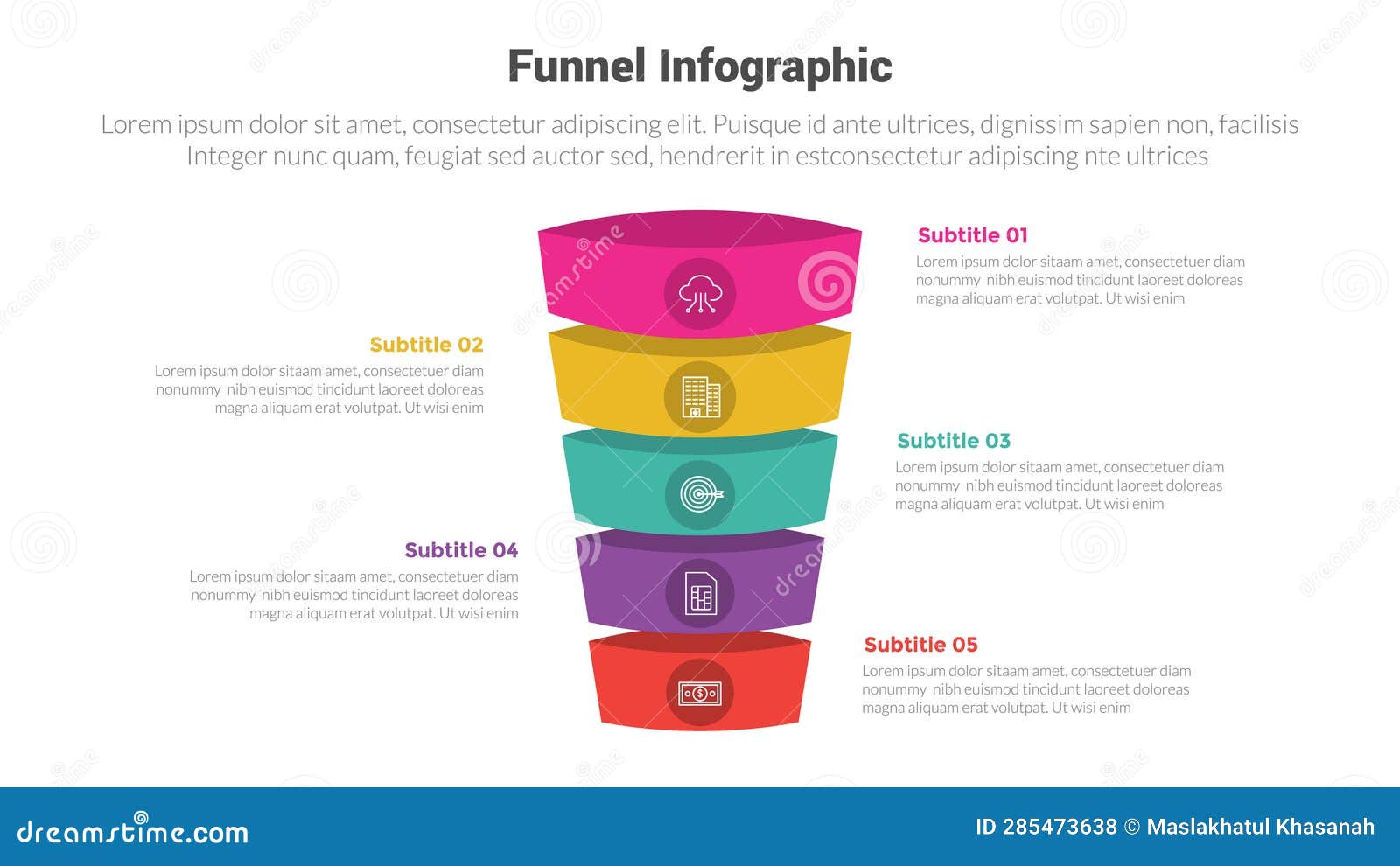 Funnel Shape Infographics Template Diagram with 3d Vertical Shape ...