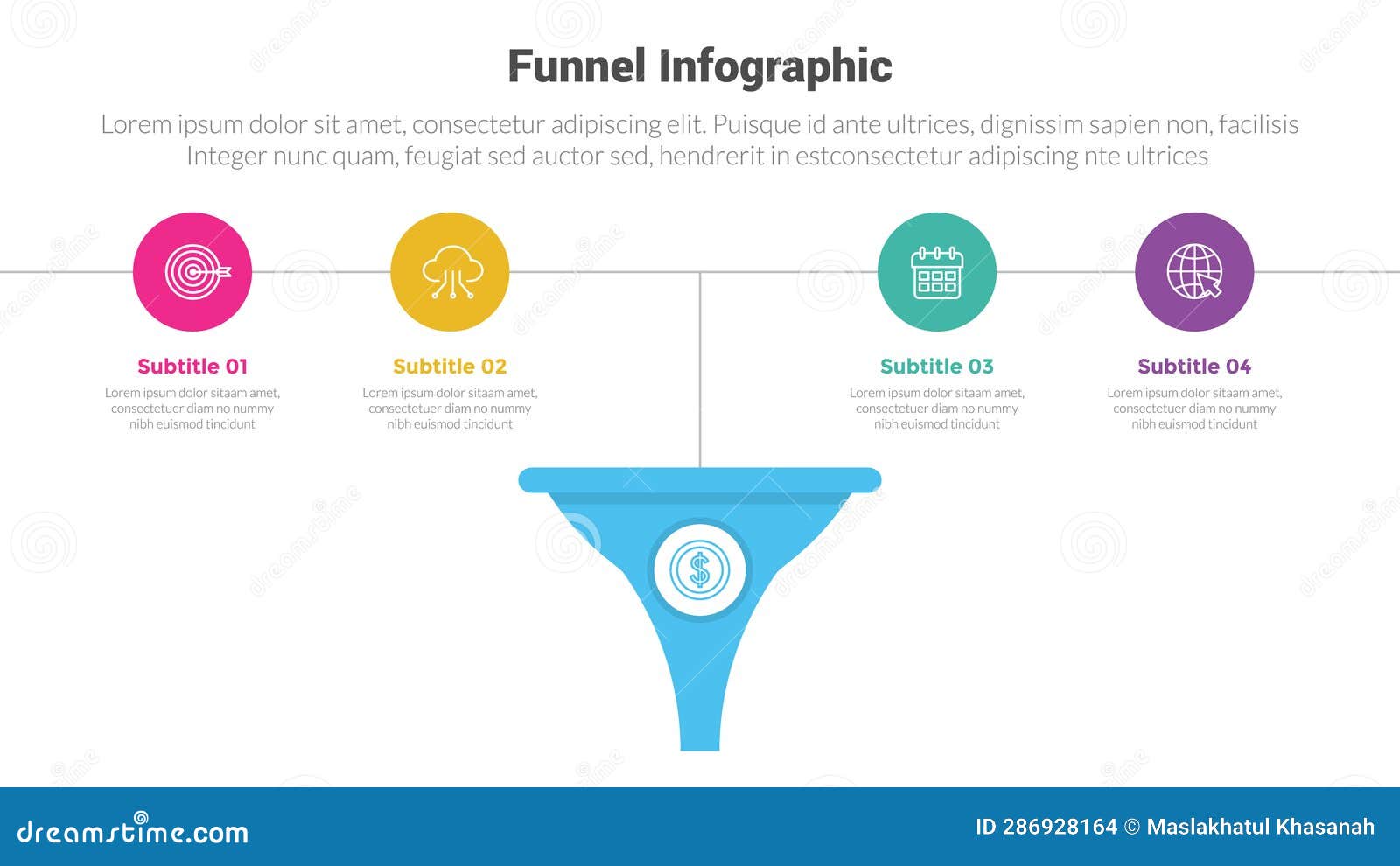 Funnel Shape Infographics Template Diagram with Funnels and Spreading ...